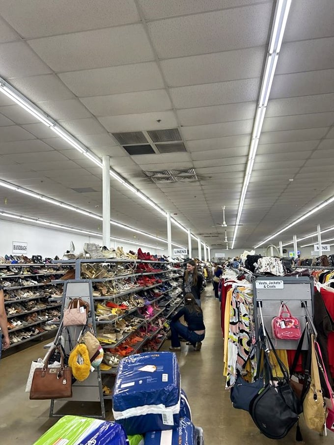 The shoe section stretches toward the horizon—a footwear fantasyland where Cinderella could find her perfect fit without the royal budget.