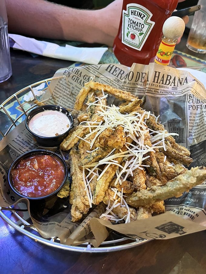 Zucchini sticks that put mozzarella sticks on notice—crispy, cheese-dusted, and served with dipping sauces that'll have you plotting your next visit.