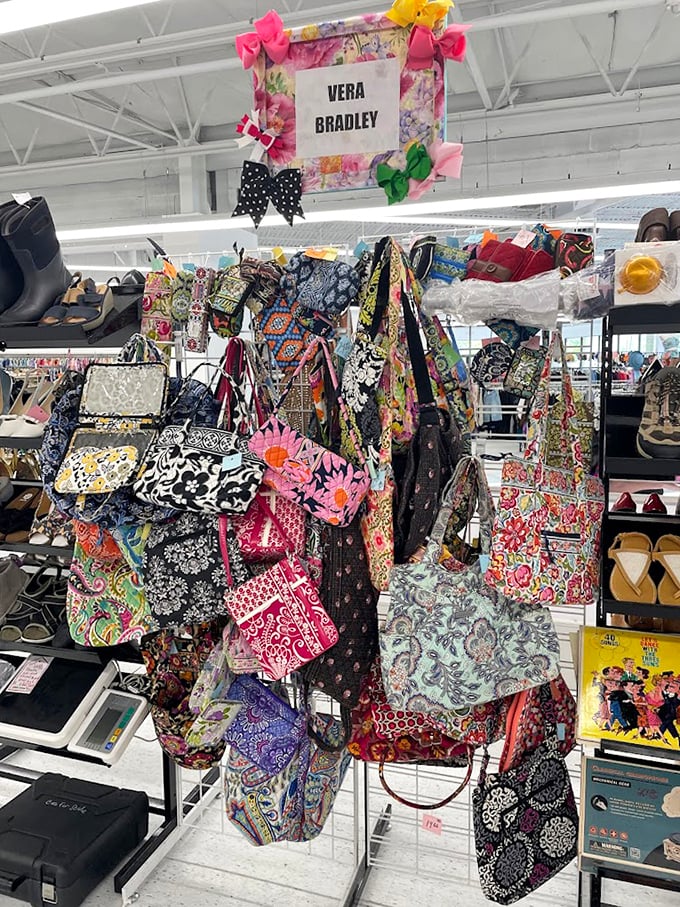 The Vera Bradley corner – a riot of patterns that would make your grandmother's couch jealous of these handbags.