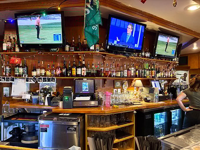Behind every great pub is a bar worth admiring—this one's stocked with enough spirits to satisfy both whiskey aficionados and casual sippers alike.