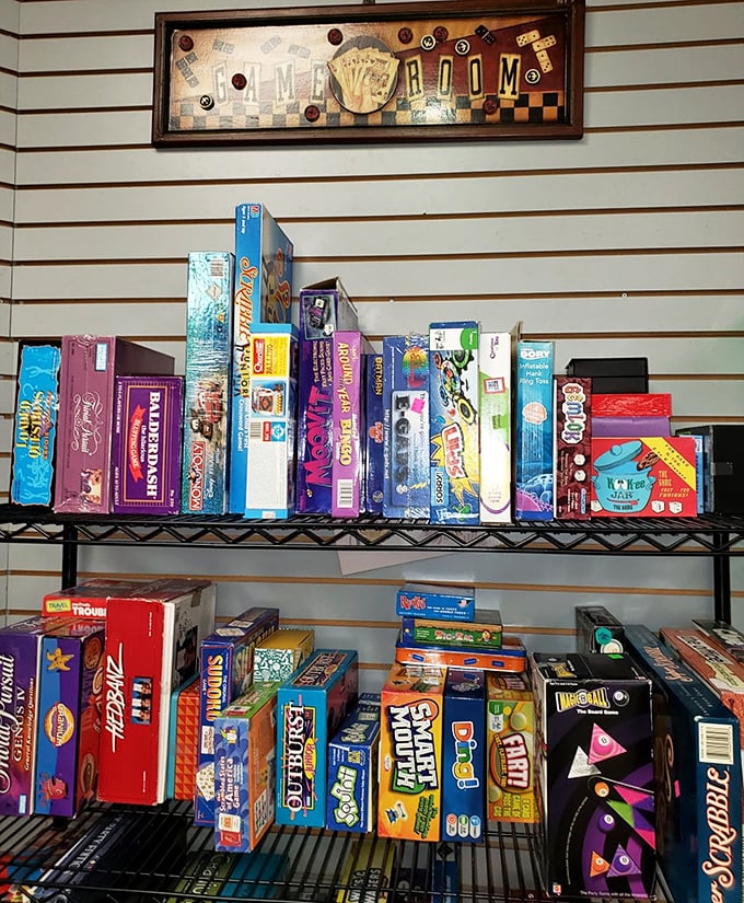 Family game night gets an affordable upgrade. That vintage "I'll Take Flint" sign watching over modern classics feels like a wink from the past.
