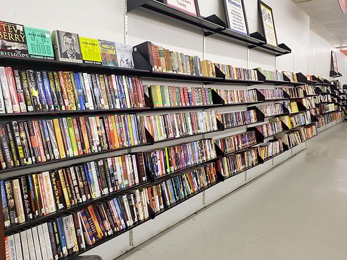 Books lined up like soldiers ready to transport you anywhere, from mystery novels to cookbooks worth their weight.