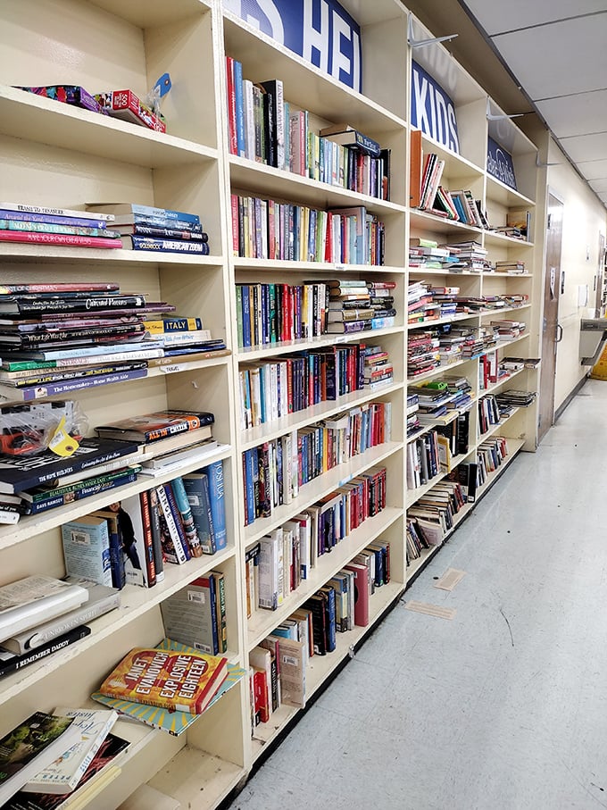 The book section rivals small libraries, with everything from bestsellers to obscure titles. Literary treasures await at paperback prices.