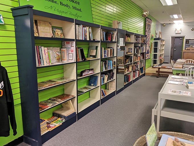 A bookstore tucked among the fashion outlets offers literary escapes alongside shopping therapy—brain food to balance the retail feast.