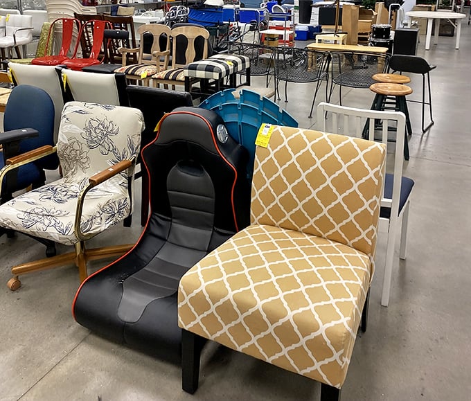 A chair convention where mid-century meets gaming throne meets grandma's living room. Sit on a piece of someone else's history!
