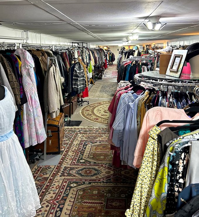 The runway of yesteryear stretches before you. Fashion never dies—it just waits patiently in places like this for its comeback.