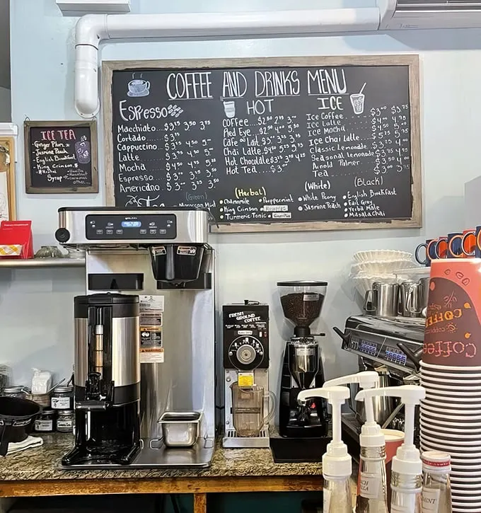 Coffee station that means business. These machines have witnessed first dates, breakups, job interviews, and countless "just one more slice" negotiations. 