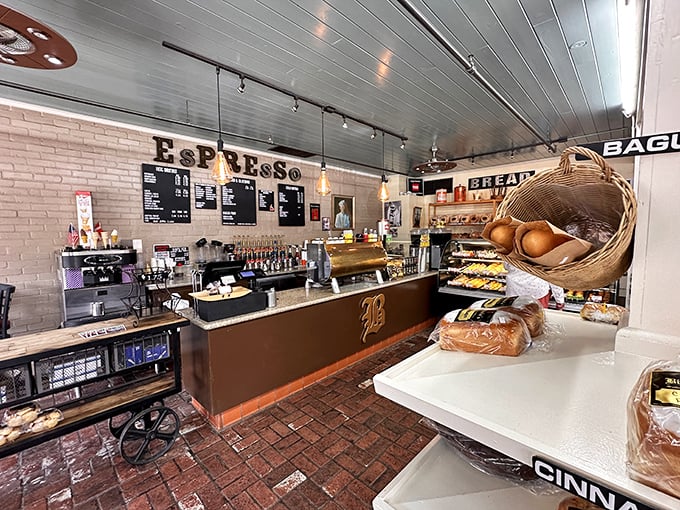 The espresso counter stands ready for duty – because what's a Danish pastry without its faithful companion, a perfectly pulled shot of caffeine?