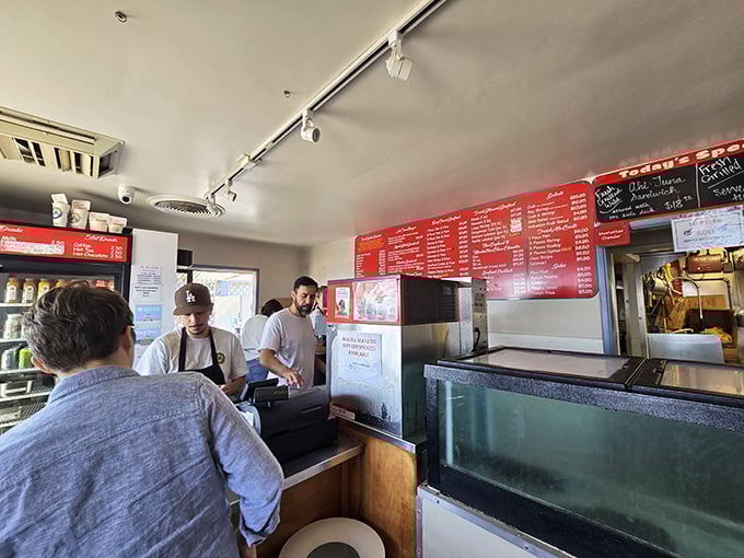 Where the magic happens—the ordering counter where dreams of fresh seafood begin. Choose wisely, but know there are no wrong answers.