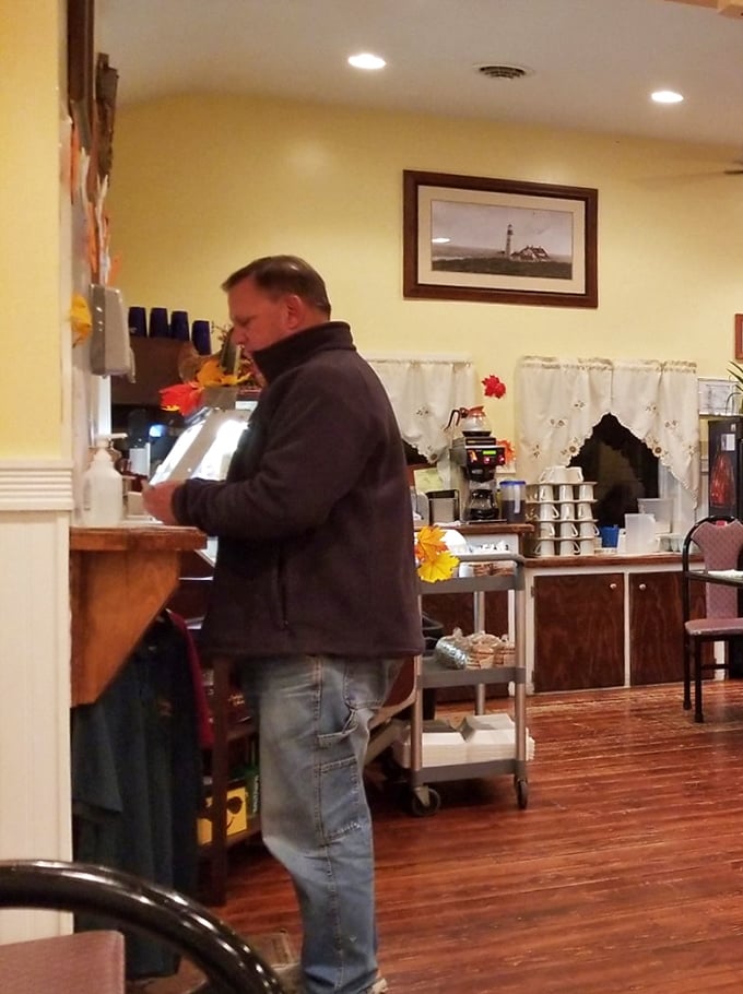 The self-serve station—where a customer contemplates the perfect condiment combination for whatever Delaware delicacy awaits at his table.