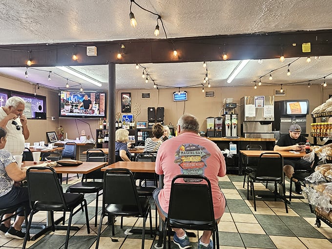 The dining area has that magical quality where strangers become neighbors. Notice how nobody's looking at their phones? That's the power of great food.