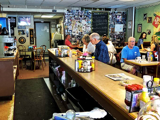 The counter seating offers front-row tickets to the breakfast show. Regulars know this is where the real Waveland magic happens.