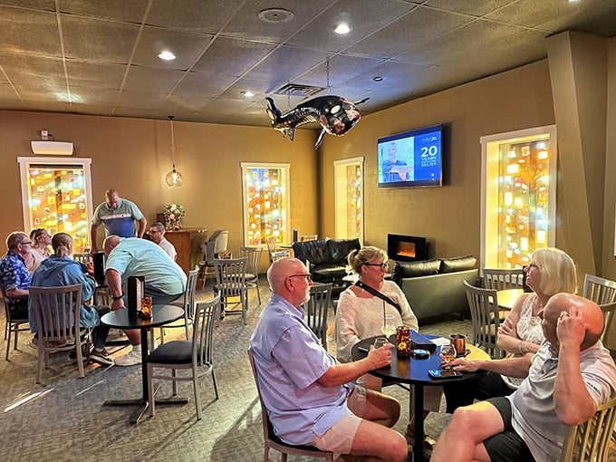 The lounge area offers the perfect pre-dinner ritual—cocktails, conversation, and the comfortable buzz of Wisconsin hospitality.