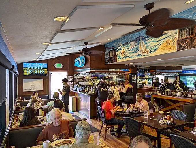 The true measure of a breakfast joint isn't its decor but its crowd—a cross-section of humanity united by the universal language of eggs.