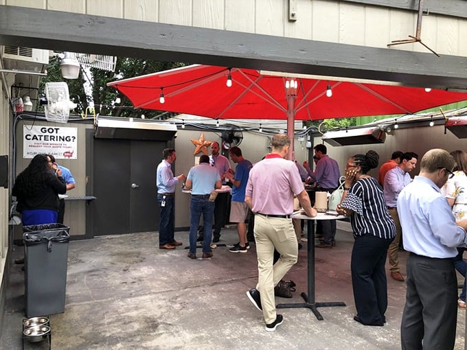 Lunchtime at Heirloom Market: where Atlanta's business casual meets barbecue casual, and nobody minds a little sauce on their shirt.