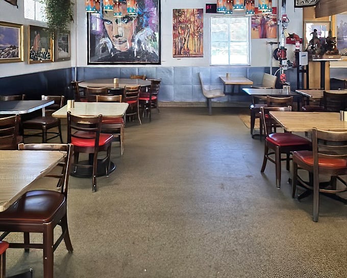 The dining area's no-frills approach lets you focus on what matters – the food and the fascinating cross-section of humanity sharing the space.