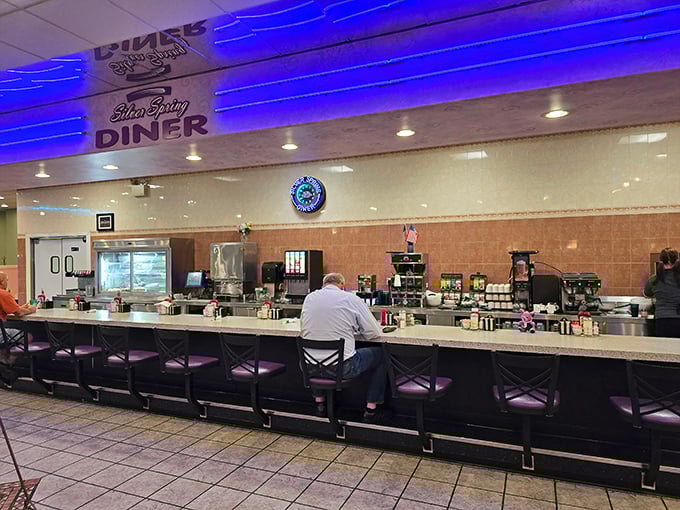 The counter seating—where diner magic happens. Front-row tickets to the culinary show and the best spot for friendly banter.