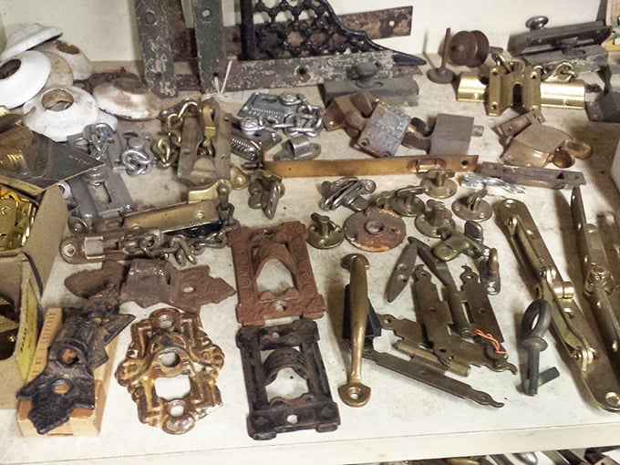Hardware poetry—these rusty beauties once secured the doors and drawers of America's homes, now ready for their second act.