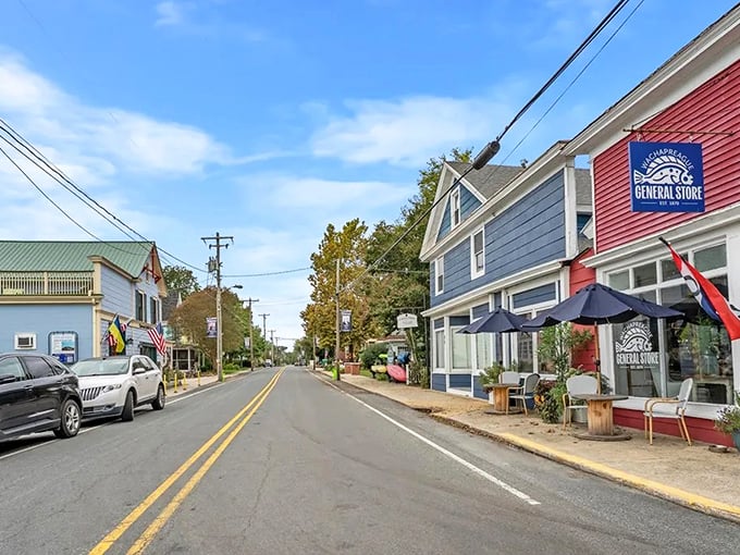 Downtown Wachapreague – where "rush hour" means three cars waiting for a family of geese to cross the road.