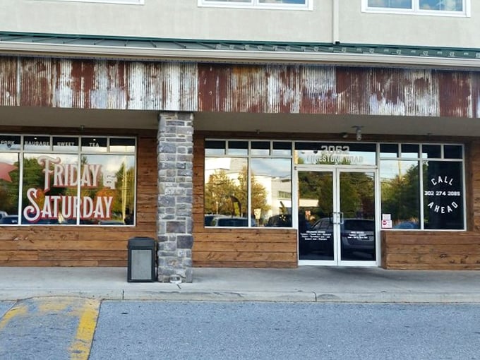 The window proudly announces weekend hours like a promise—"Friday & Saturday" isn't just a schedule, it's an invitation to the weekend's main event.