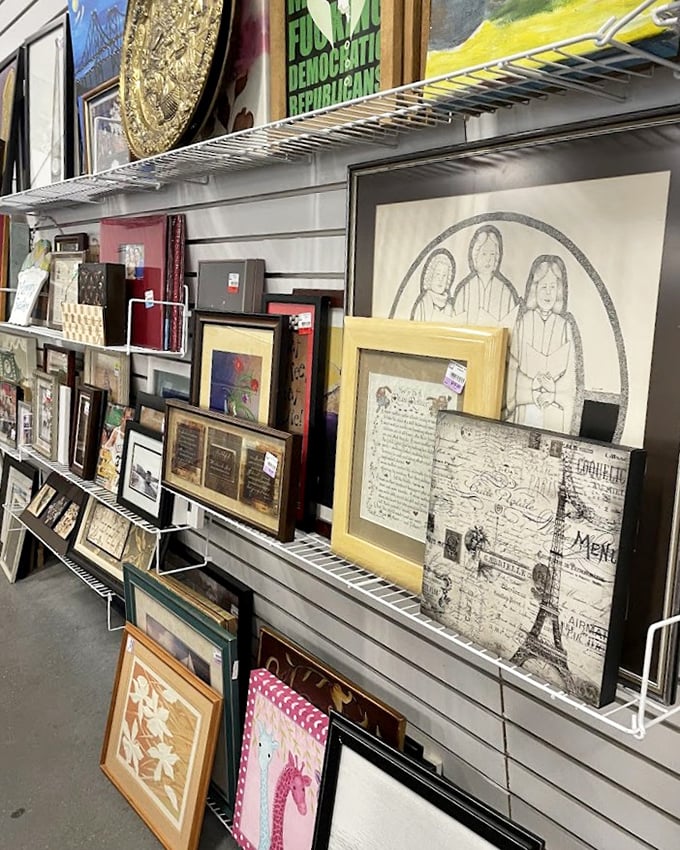 Wall art waiting room – these framed pieces once adorned someone's living room and are ready for their next starring role.