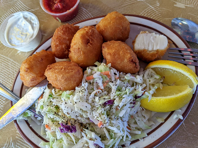 Crispy fried scallops and creamy coleslaw create the perfect textural tango—comfort food that somehow feels like a special occasion.