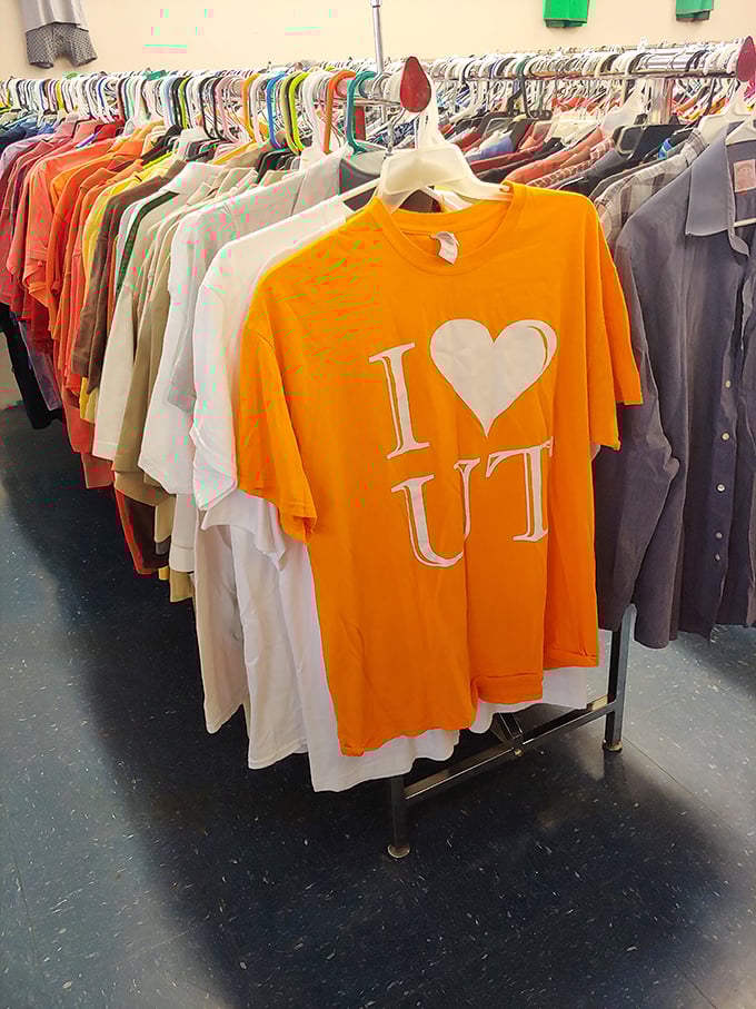 The "I ♥ UT" shirt stands proud among its peers. In Tennessee, even the thrift stores bleed orange for the Volunteers.