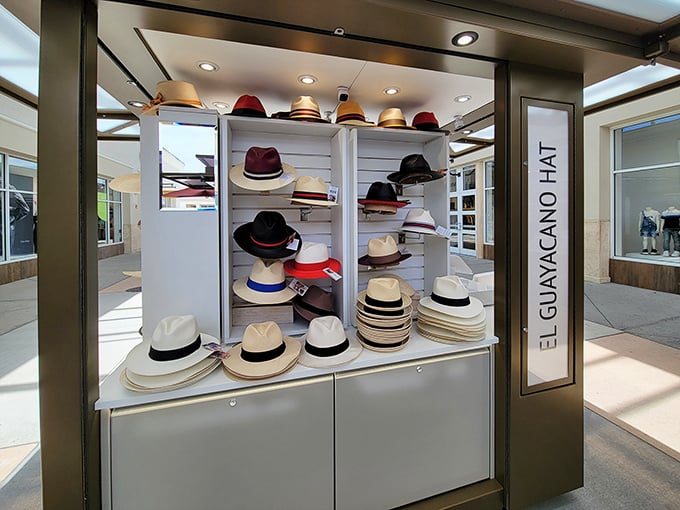 El Guayacano Hat display offering stylish sun protection—because nothing says "I'm on vacation" like a Panama hat you'll probably never wear at home.