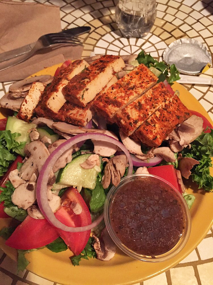 This salad with seasoned protein isn't just healthy eating—it's a colorful rebellion against sad desk lunches everywhere, complete with housemade dressing for dipping.