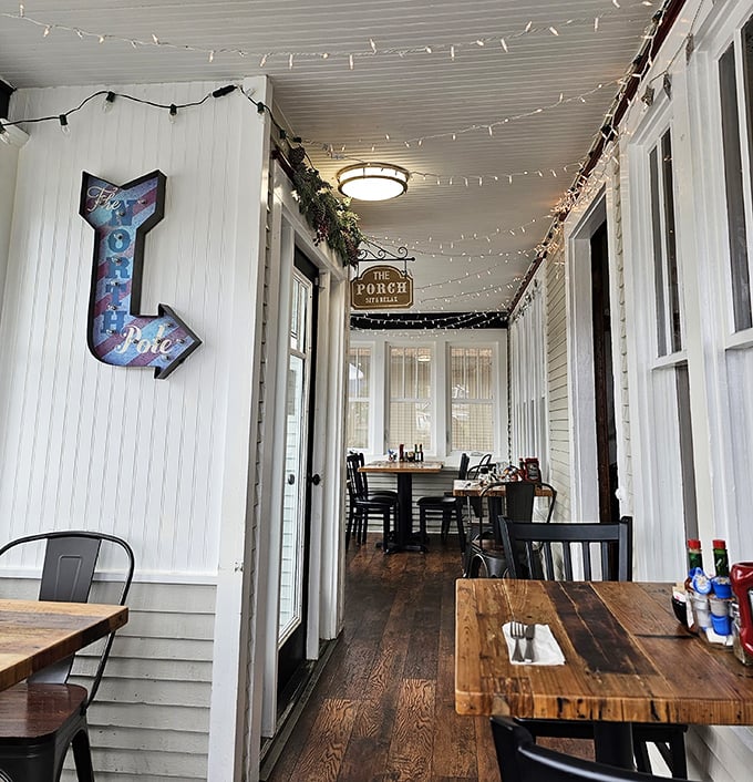 String lights and rustic charm create the "porch experience" – like dining at a friend's farmhouse, if your friend happened to be an exceptional cook.