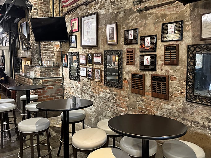 Exposed brick walls adorned with memorabilia tell stories of centuries past—if only these walls could share their recipes too.