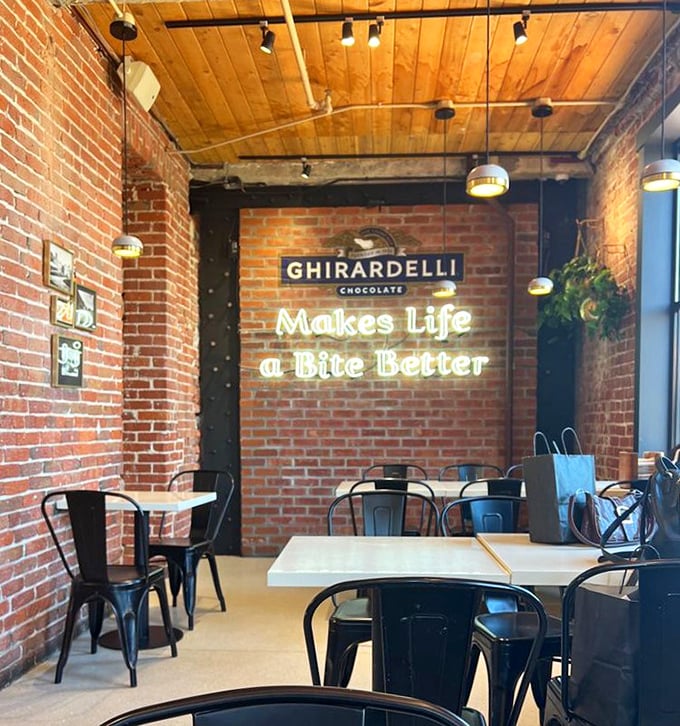 Chocolate Makes Life a Bite Better isn't just a slogan—it's the truest statement ever illuminated on a brick wall.