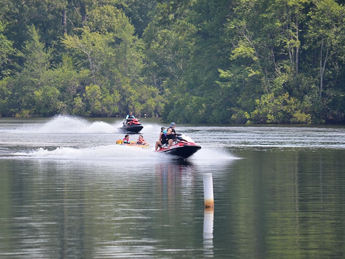 Jet skis carving across Geiger Lake offer that perfect balance of adrenaline and scenery—like adding a roller coaster to the middle of a painting.