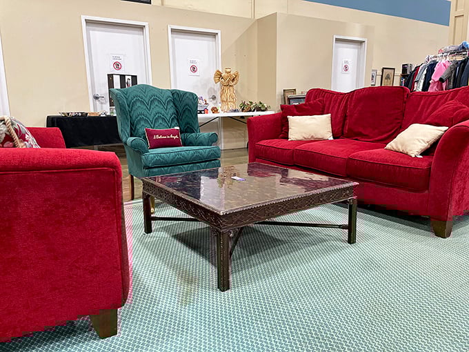 Living room goals on a lemonade stand budget. This crimson and teal ensemble could transform your space from "meh" to magazine-worthy overnight.