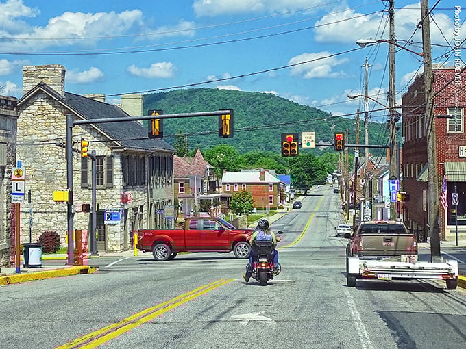 Bedford's main street offers that perfect postcard view—rolling hills provide a backdrop to a town that Hollywood couldn't design more authentically.