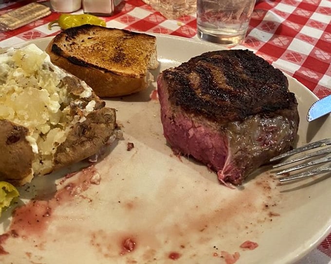 That perfect medium-rare center isn't an accident—it's beef destiny fulfilled. The steak whispers, "This is exactly how I was meant to be enjoyed."
