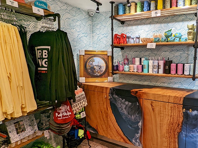The gift shop offers the perfect souvenir – a t-shirt to replace the one that no longer fits after all that delicious seafood.