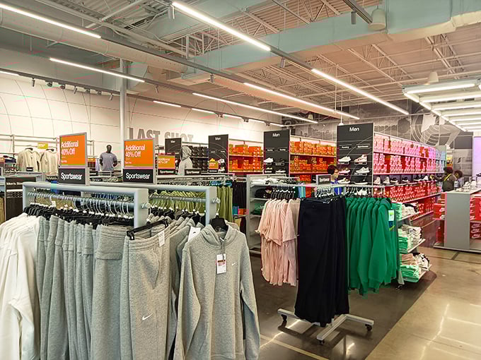 The Nike Factory Store interior – where athletic dreams and budget realities find happy compromise among racks of performance wear.