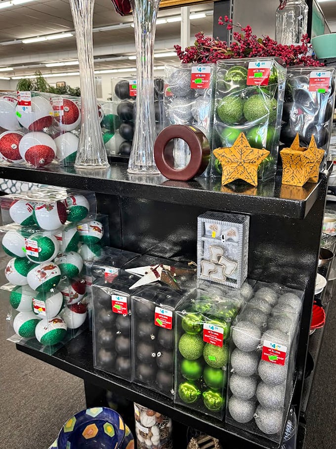 Holiday decorations organized with more care than my grandmother's recipe box, proving that festive cheer doesn't require a first-mortgage price tag.