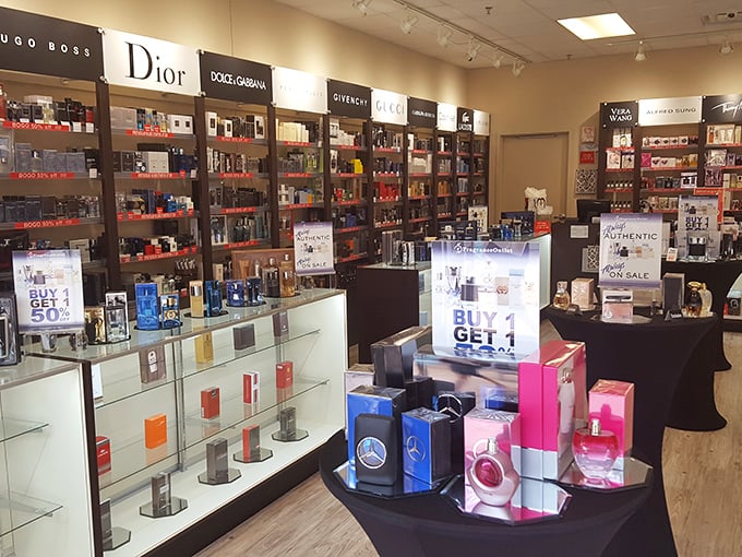 This perfume counter isn't just selling scents—it's offering bottled confidence at buy-one-get-one prices. Designer fragrances without the department store markup? Yes, please!