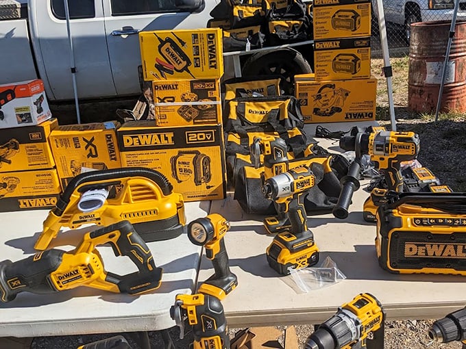 Tool paradise that would make Tim Allen grunt with approval. DeWalt's yellow army stands ready to tackle any home project you've been postponing.