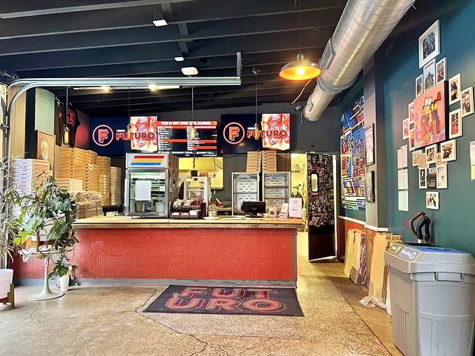 Where pizza dreams come true – the counter area buzzes with anticipation as dough transforms into edible art behind the scenes.