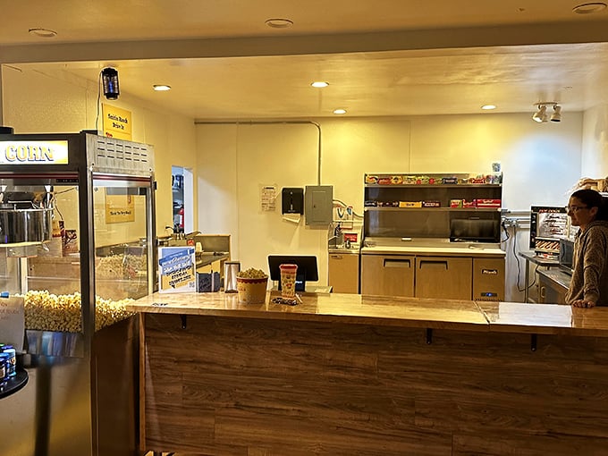 No artisanal small plates here—just perfectly nostalgic concession stand classics that taste better in the dark.