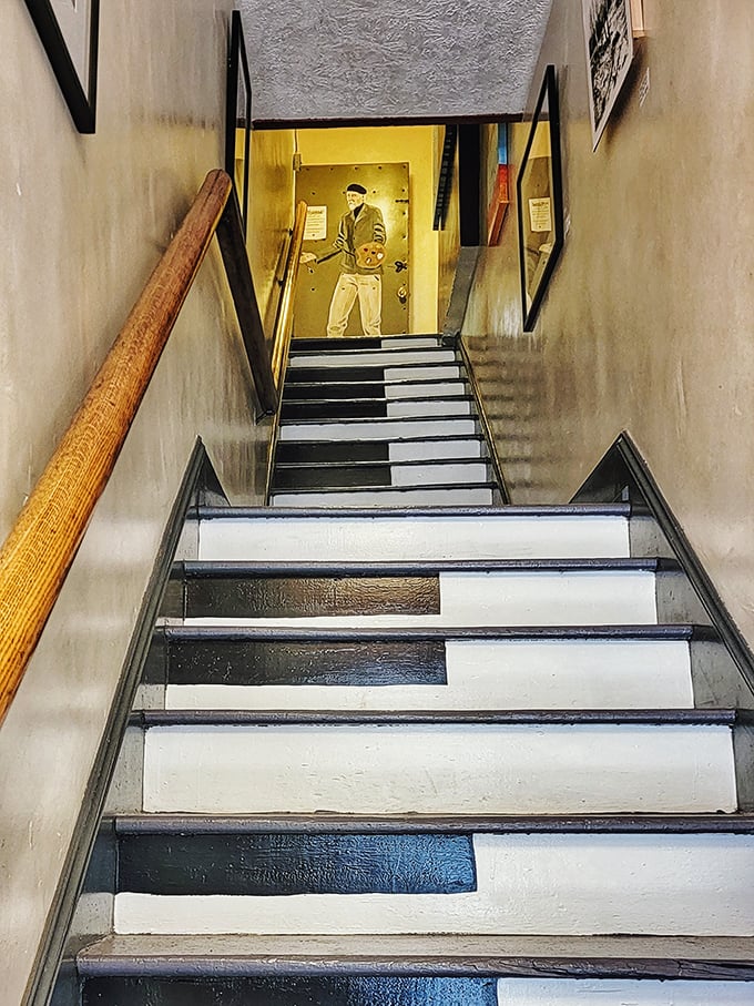 Piano keys painted on stairs? Now that's what I call a musical welcome that Liberace would have installed in his guest house.