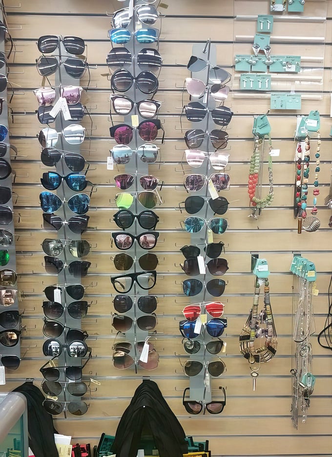 Sunglasses galore! From barely-worn designer shades to quirky vintage frames—all priced less than what you'd spend on lunch in the Financial District.