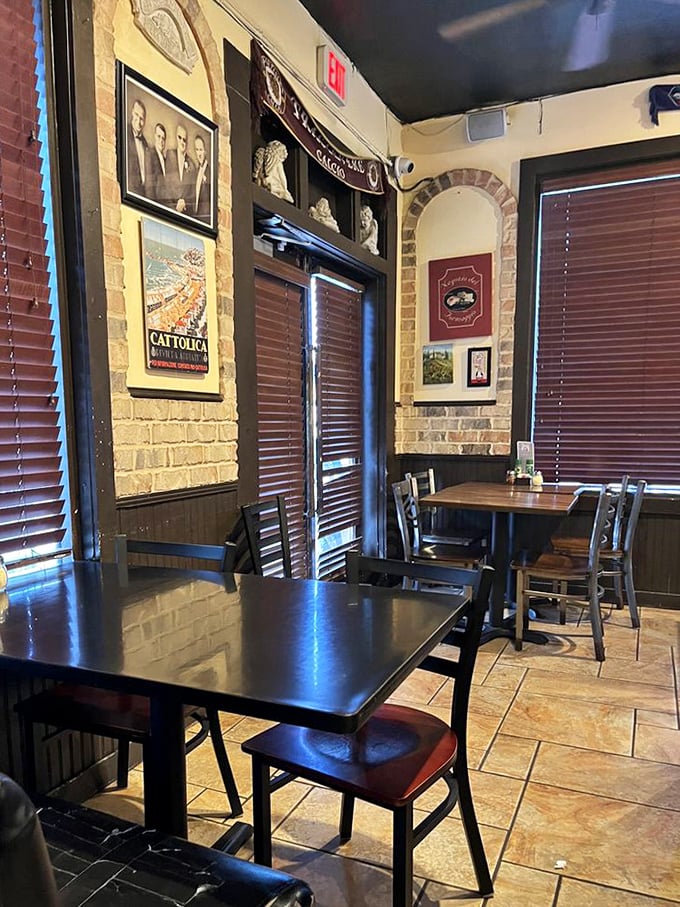 The dining room's thoughtful design balances casual comfort with Italian charm—exactly where you want to park yourself for a leisurely meal.