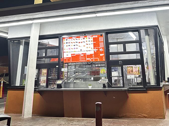 The walk-up window experience—fast, efficient, and straight to the point. No frills needed when the donuts speak for themselves.