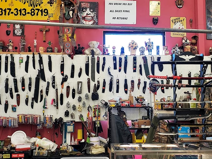 This wall of knives isn't threatening—it's promising! Every blade tells a story of potential projects and DIY dreams waiting to be carved out.