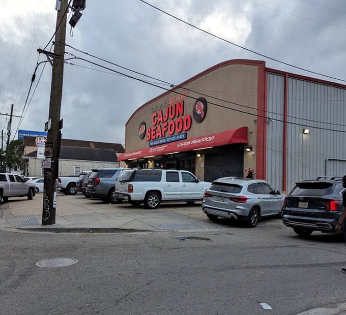 That bold red signage on Claiborne Avenue signals serious Cajun seafood without any unnecessary frills or fuss.