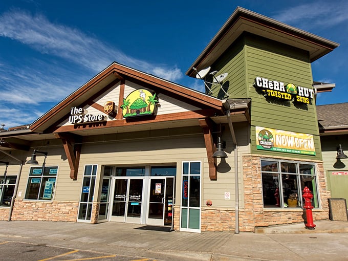Cheba Hut's psychedelic yellow exterior hints at the groovy sandwich experience waiting inside – far out, man!